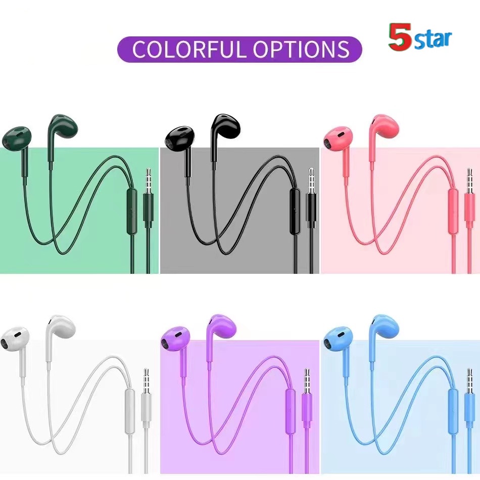 color Wired Earphones Universal 3.5 mm In-Ear Hi-Fi Earphone Mic with ...