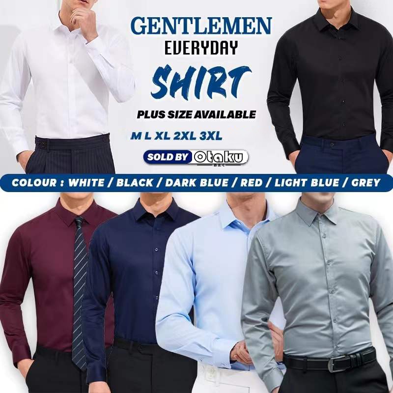 【OTAKU】 Men Shirt Long Sleeve Shirt Plus Size Business Formal Polo Shirt Men Long Sleeve For Men ...