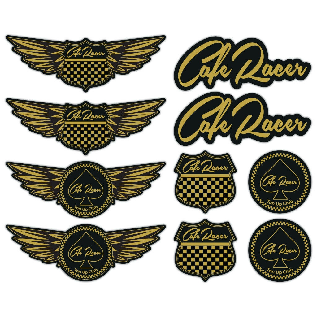 1Set Cafe Racer Large Laminated Sticker Set Black Gold Motorbike ...