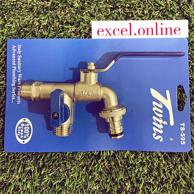 TS-595 TWINS TWO WAY GARDEN FAUCET TAP/ BALL TAP/ UNION BIB TAP WASHING MACHINE ADAPTER. KEPALA ...