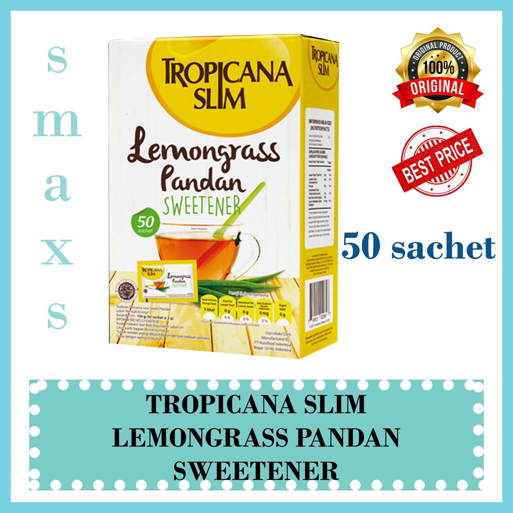 Tropicana Slim Lemongrass Pandan Sweetener 100 gr (50 Sachets @ 2gr ...