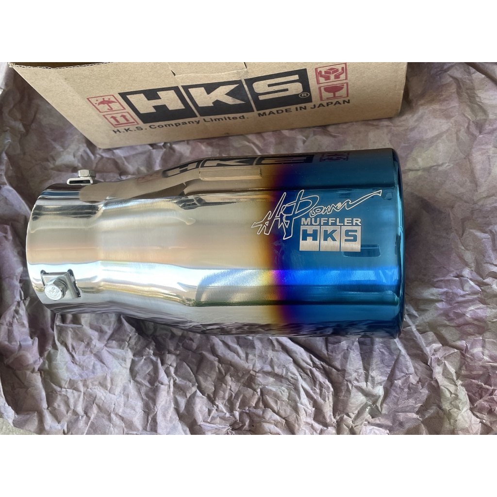 HKS titanium blue flat stainless steel tip 4” outlet tail tip car ...