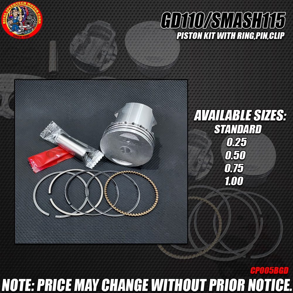 SMASH115 PISTON KIT WITH RING, PIN, CLIP (CP005BGD) | Shopee Philippines