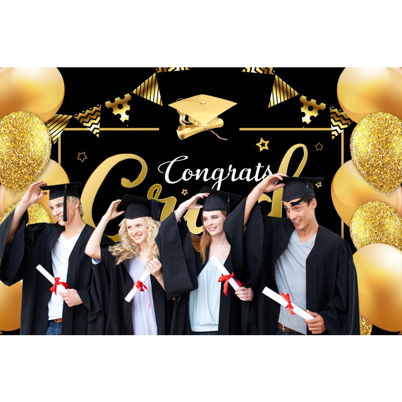 2022 Graduation Party Backdrop Class of Black and Golden Glitter Bokeh ...