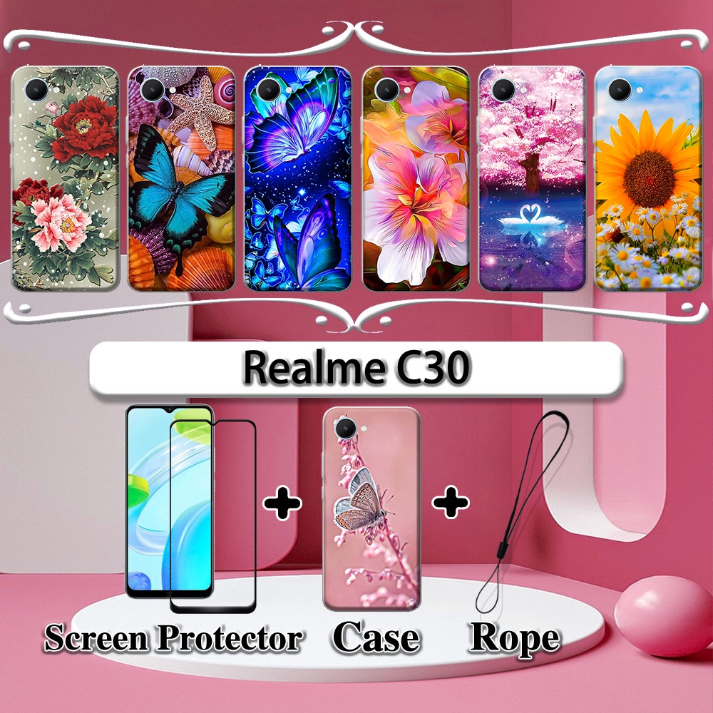 2 IN 1 Realme C30 Case with Tempered Glass Curved Ceramic Screen ...