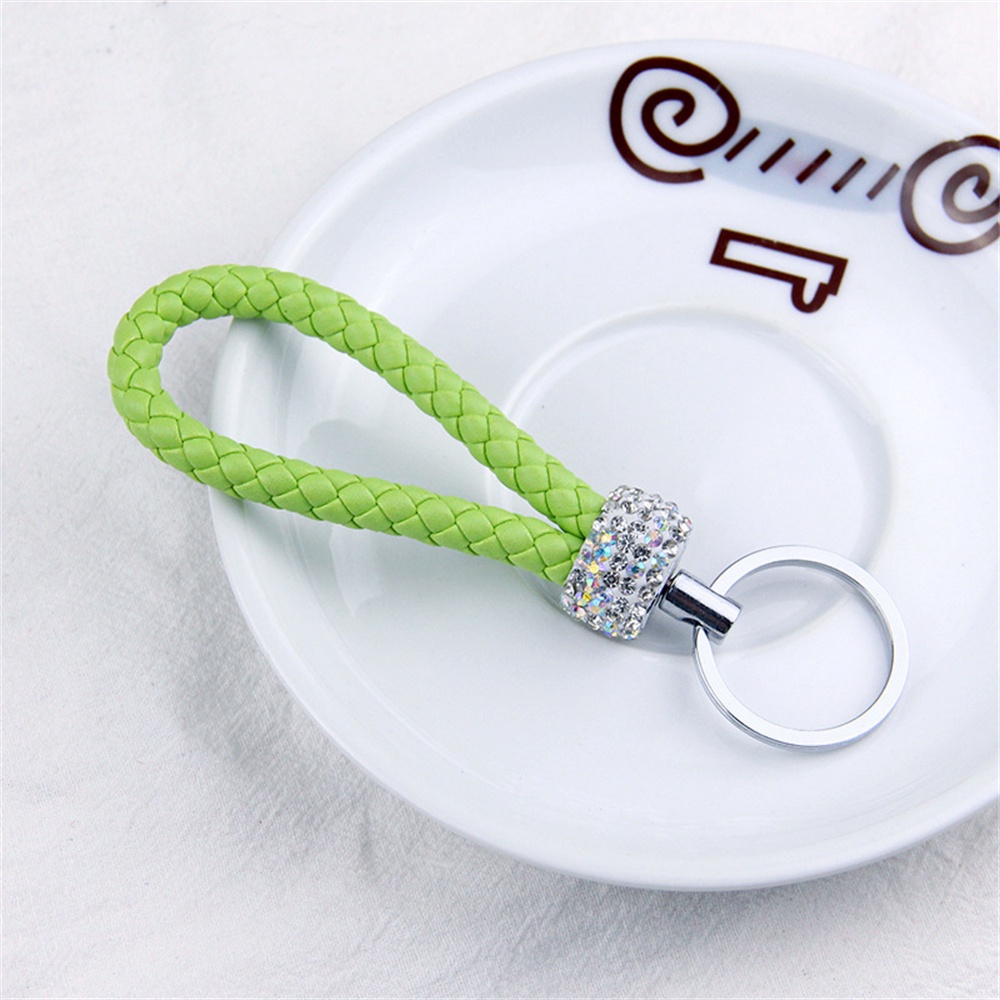 Handmade Woven Leather Rope Keychains With Bling Diamond For Women Men ...