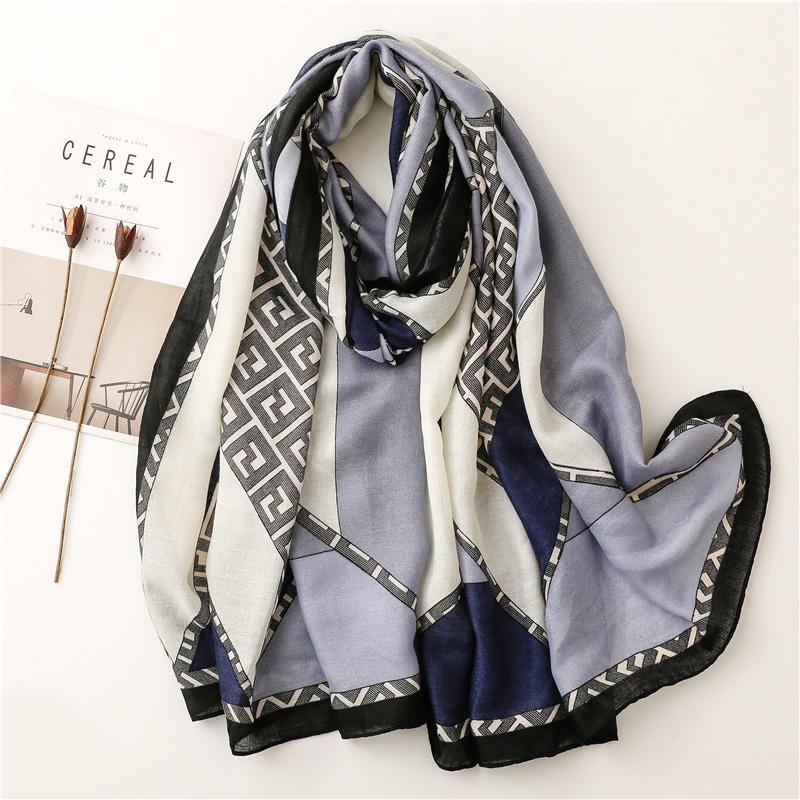 KATUN Pashmina Cotton Linen Scarf Lascarf Letter Motif Roled Hijab ...