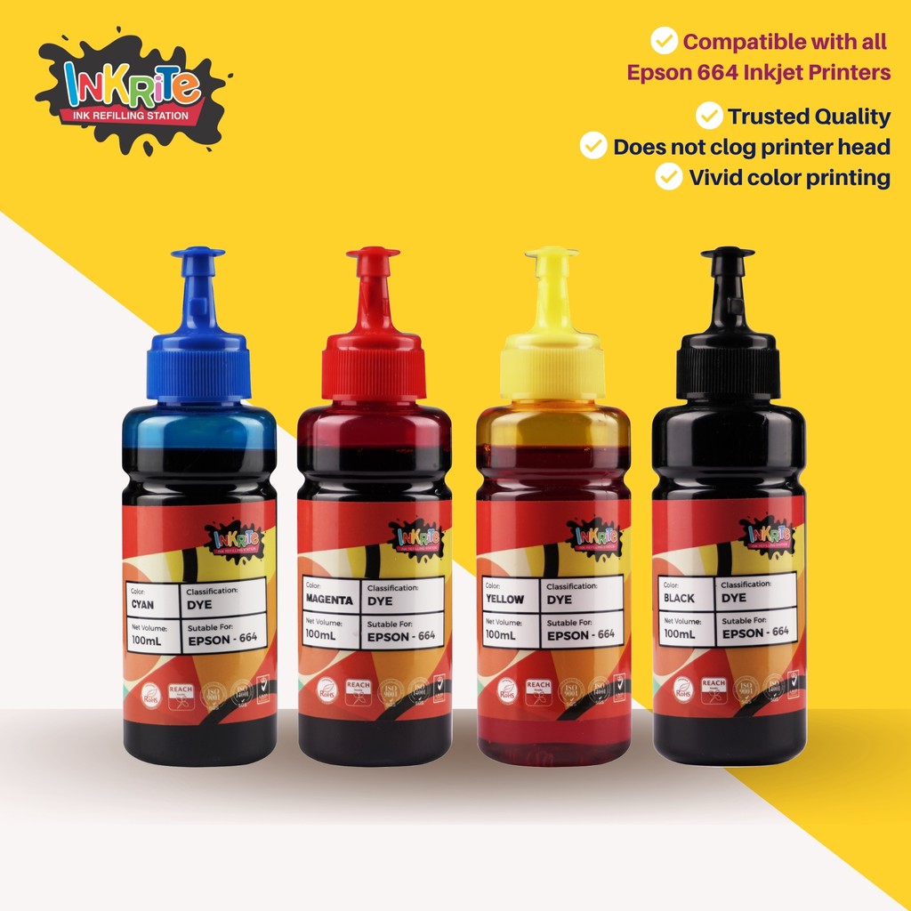 Inkrite Ink for Epson L-Series 664 Inkjet Printers, 100 ml | Shopee ...