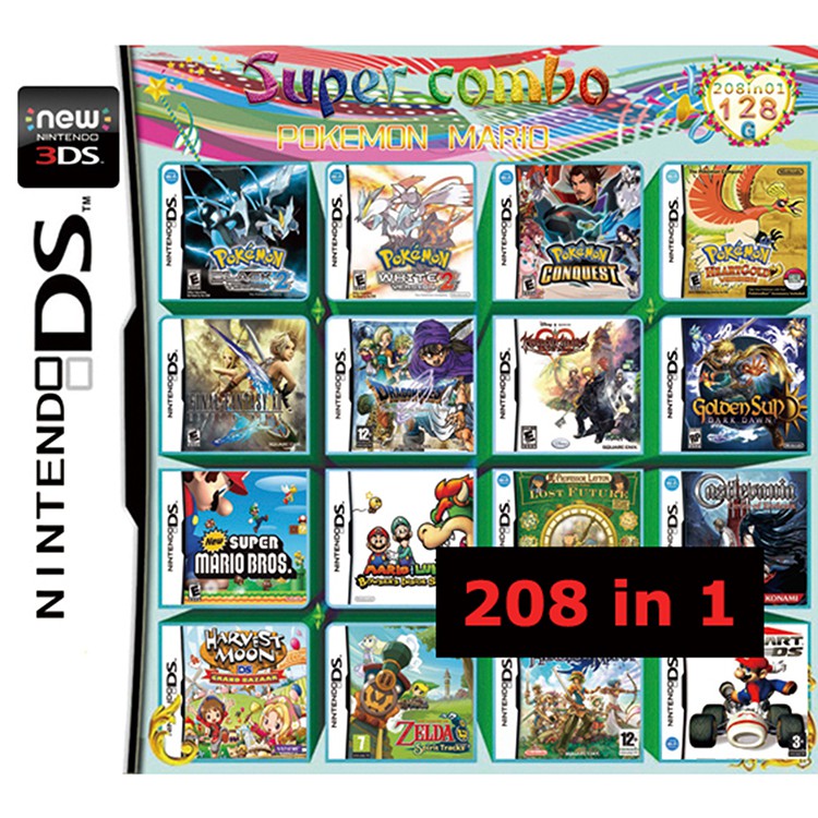 Games in 1 208 Game Cartridge Multicart for nintendo switch DS NDS NDSL ...