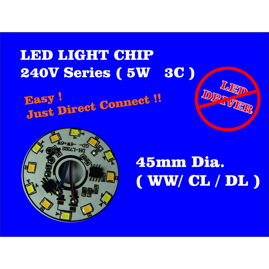LED Light Chip 240V 5W 3C (Warm White/Cool White/Day Light) | Shopee ...