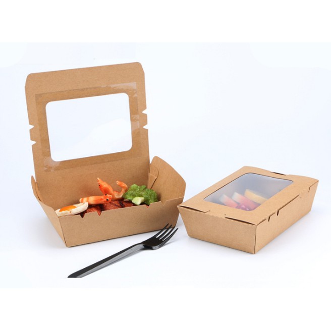 Single-Window Kraft Paper Lunch Box Disposable Takeaway Food Packaging ...