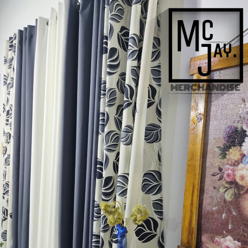 MCJAY - 5in1 Gray Monstera Leaves Ring Curtain Set (6ft/7ft) - Sold per ...