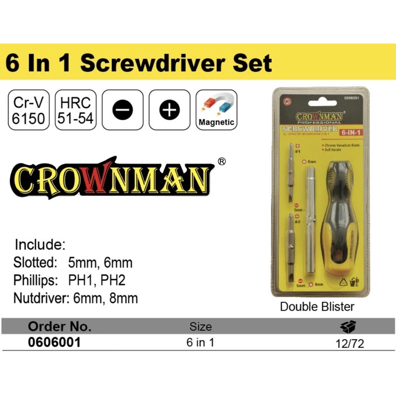 CROWNMAN 6 in 1 Magnetic Screwdriver Set Flat/Slotted 5MM,6mm Phillips ...