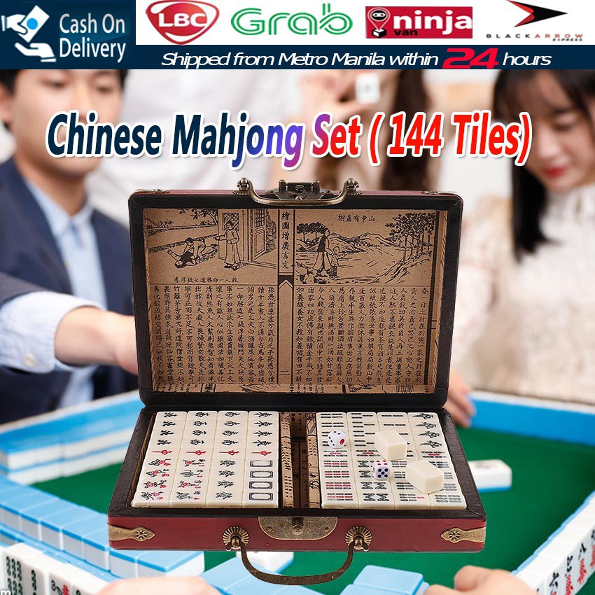 【Fast Delivery】Portable English Mahjong Set with Retro Leather Box 144 ...