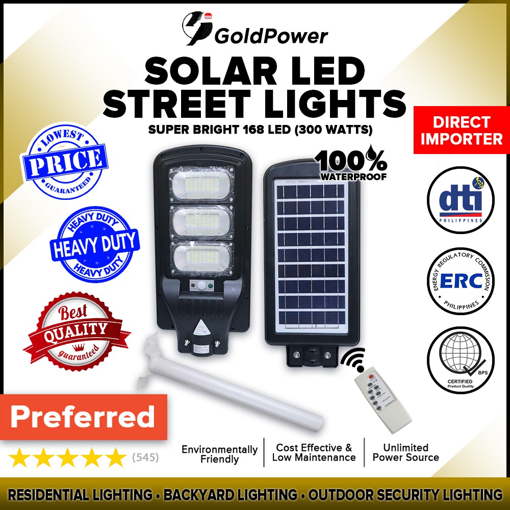 GoldPower Solar LED Street Light 300 Watts Daylight w/ Remote ...