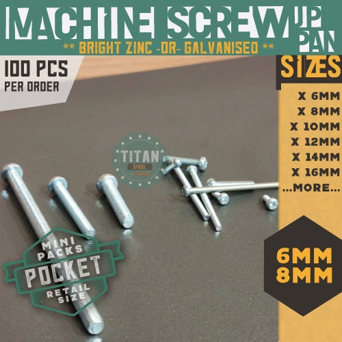 100pcs - Round / Pan Head / JP Machine Screw (Bright Zinc Galvanised GI ...