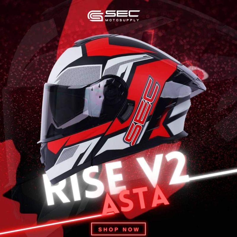 SEC HELMET RISE V2 ASTA FREE EXTRA SMOKE LENS AND SEC SPRAY | Shopee ...