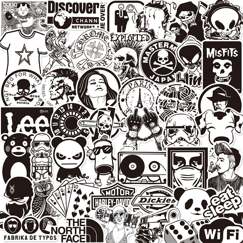 60 pcs Black&White Trendy Waterproof Stickers for Luggage/Laptop (2 ...