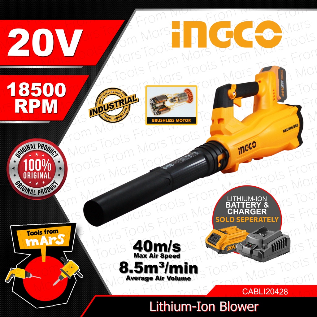 INGCO Lithium-Ion 20V Cordless Leaf Blower Dust Extractor Brushless ...