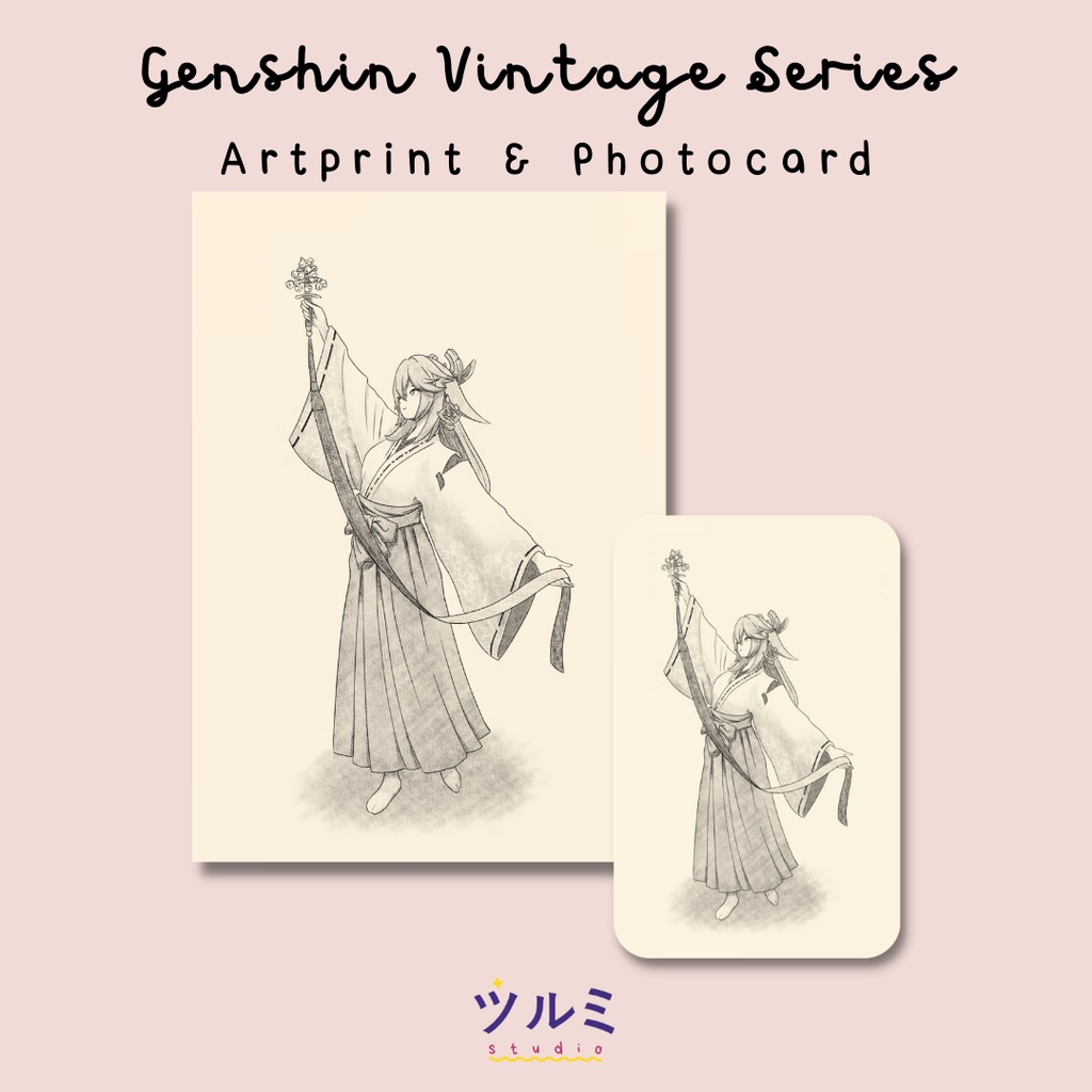 Genshin Impact Vintage Artprint And Photocard Kitsune Guuji Yae Miko Art Print By