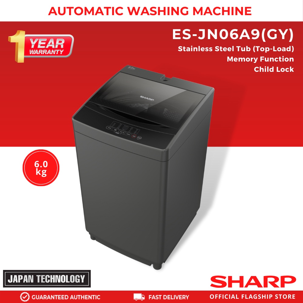 Sharp ES-JN06A9(GY) 6.0 Kg. Fully Automatic Top Load Washing Machine ...