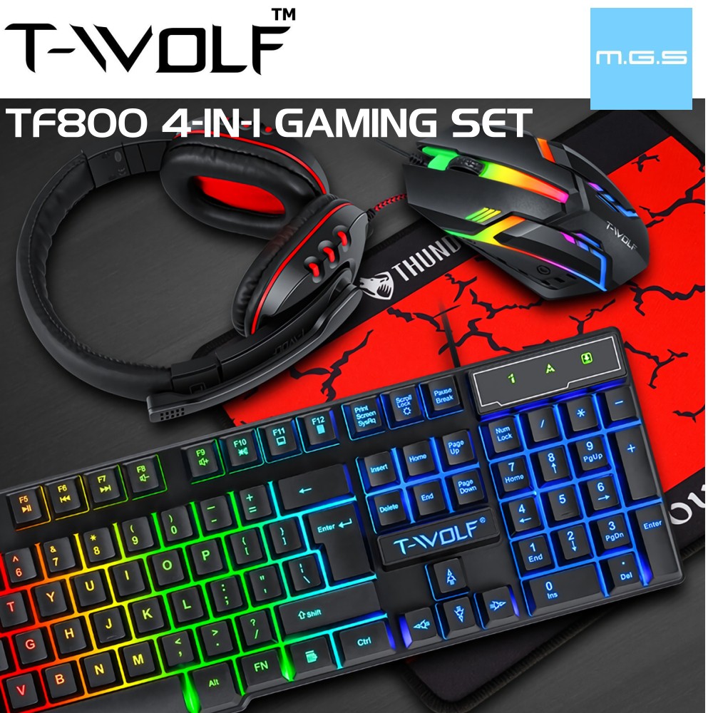 T-WOLF TF800 4-IN-1 GAMING KEYBOARD MOUSE HEADSET MOUSEPAD GAMING SET ...