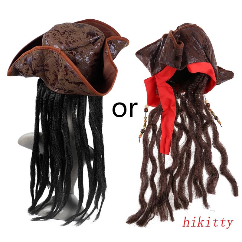 HIK Halloween Pirate Captain Hat Party Costume Headgear Braids Wig Cap ...