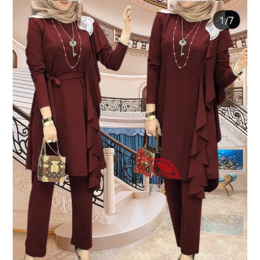 SET NAURA LAYER PANTS JUMBO MUSLIM WOMEN'S SET CLOTHES FASHION JAKARTA ...