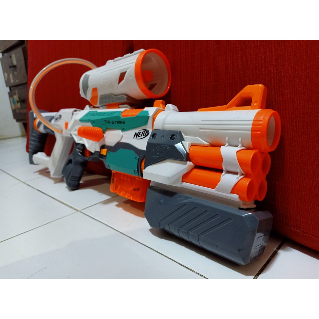 NERF Modulus Tri-Strike Orange Trigger Mega Blaster missile launcher ...