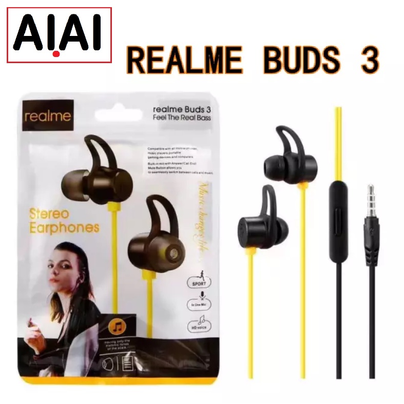 Realme R20 R30 Buds-3-4magnetic Wirecontrol 3.5mm Headset with mic For ...