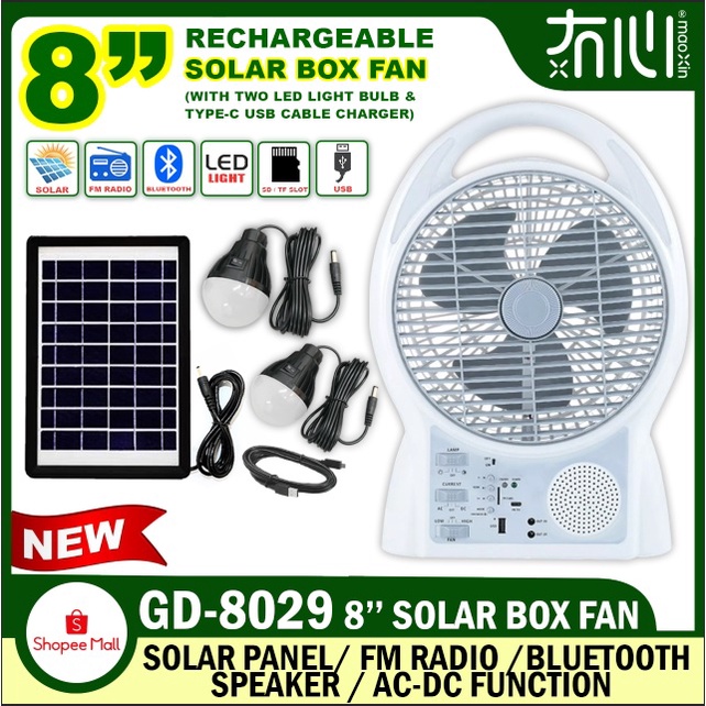 Solar Rechargeable Electric Fan Desk Fan with LED Light Fm Radio ...