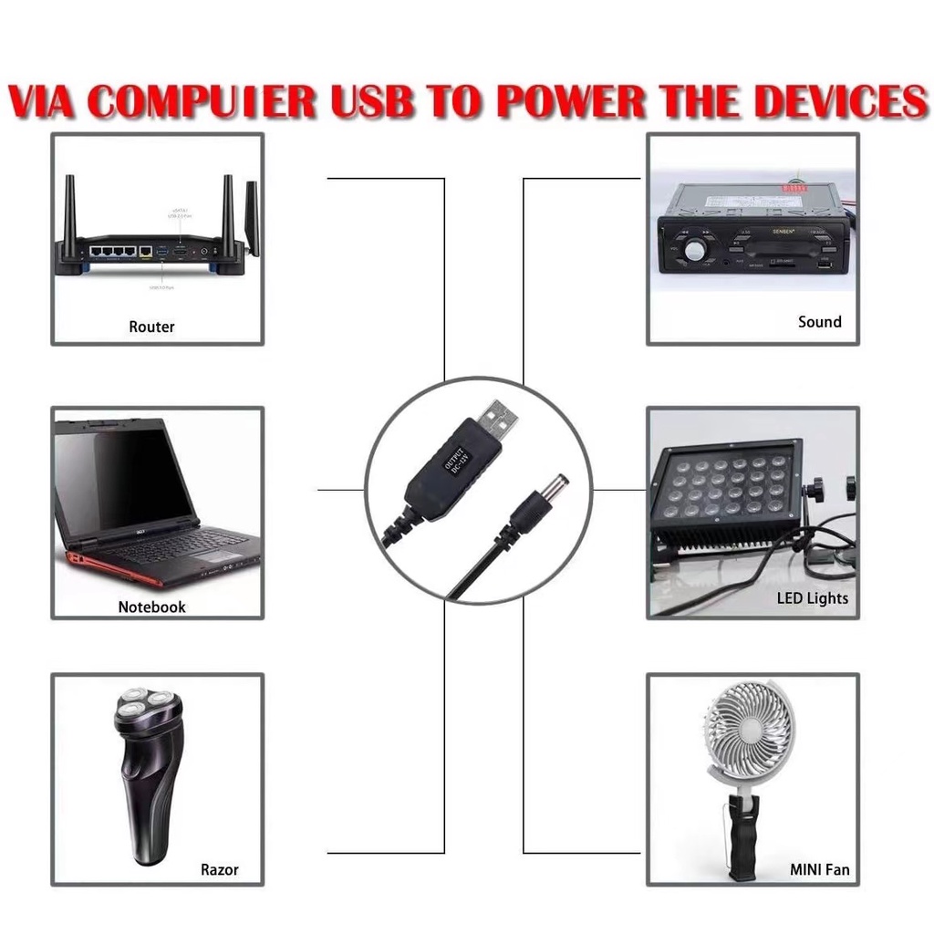 WiFi to Powerbank Connector DC 12V USB Cable Boost Converter Step-up ...