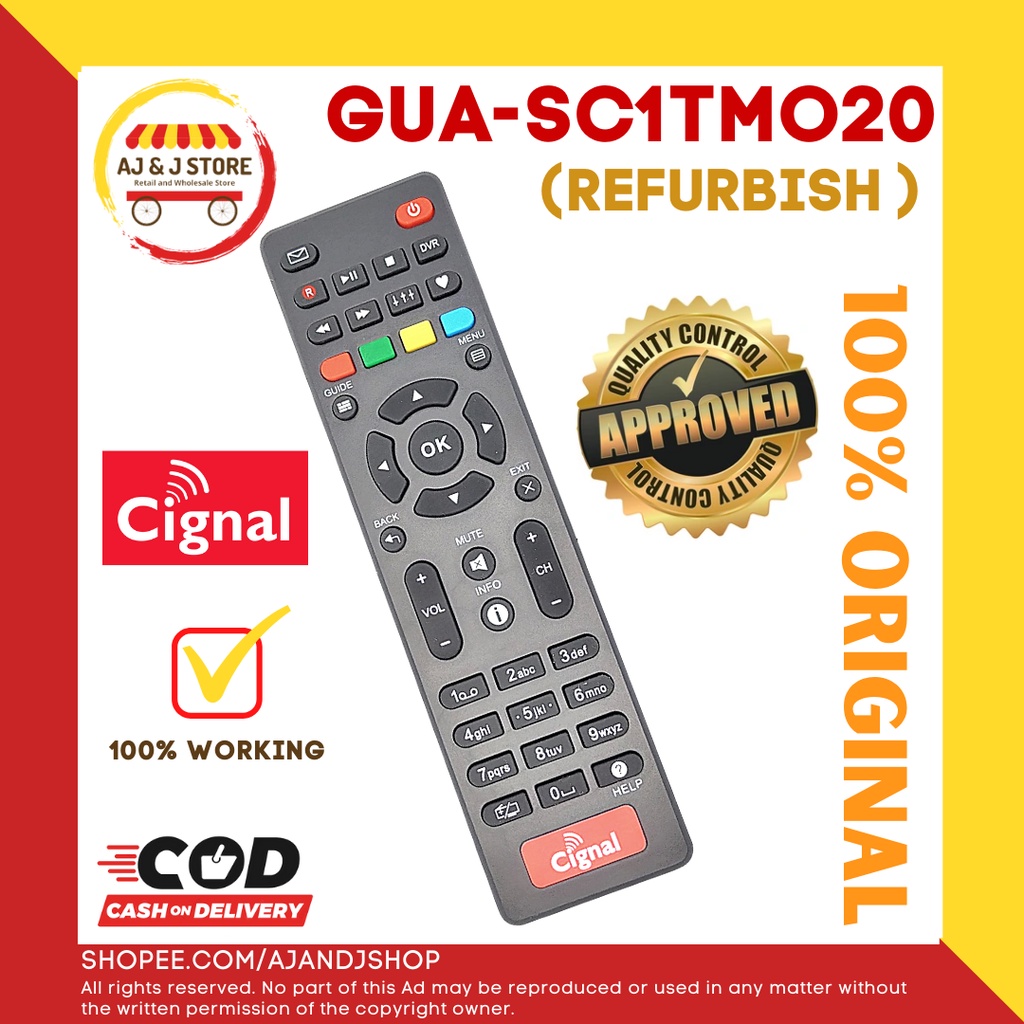 Cignal GUA Black Remote (REFURBISH & Original) + FREE BATTERY | Shopee ...