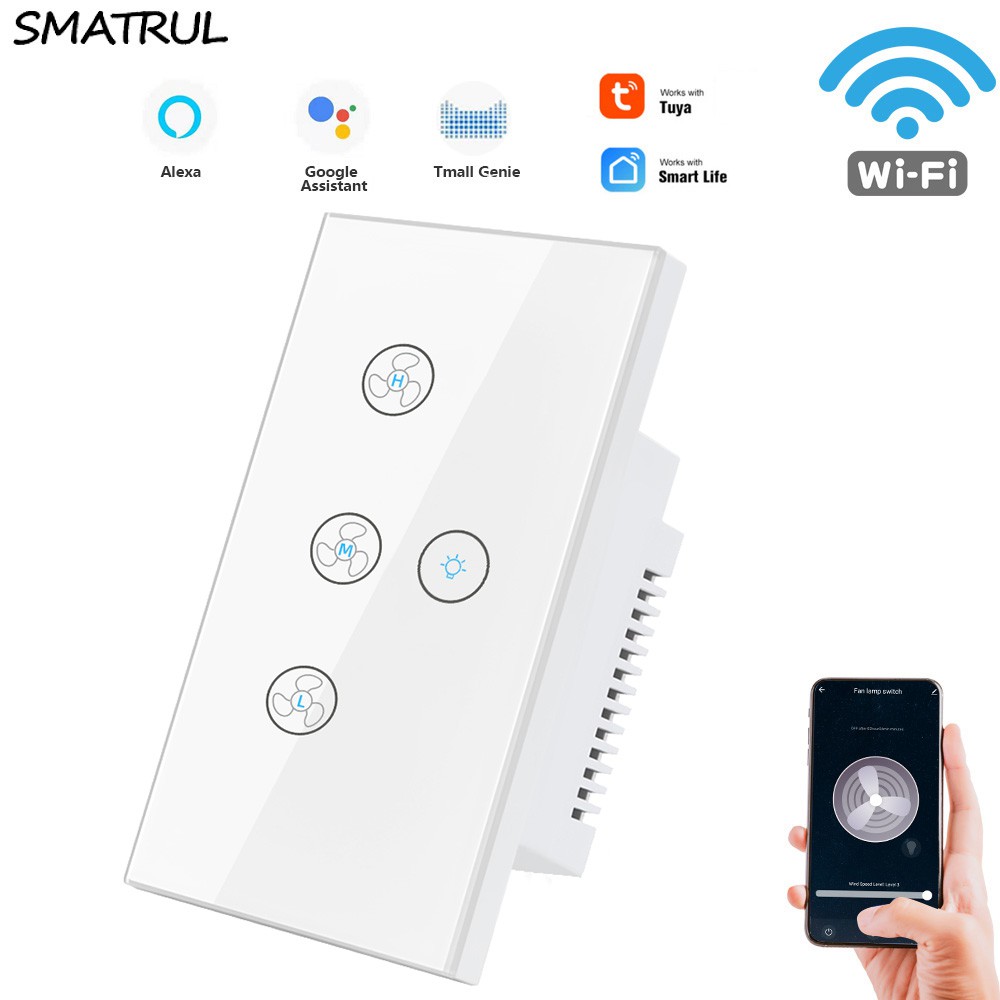 SMATRUL Tuya Touch Wifi Ceiling Fan Light Switch Us 220v Smart Life ...