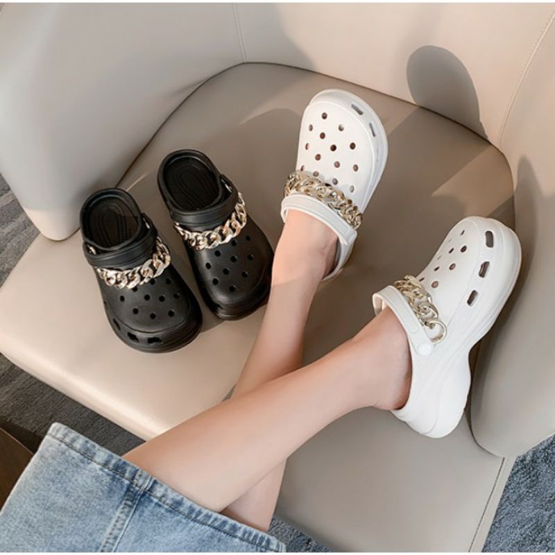 Clog Bae Semi High-heeled Slippers Drew show Clog With CHAIN | Shopee ...