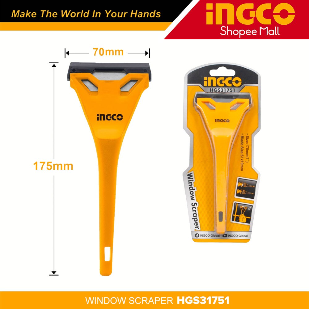 Ingco HGS31751 7 Inch Window Scraper Cleaner with 1 Trimming Knife ...