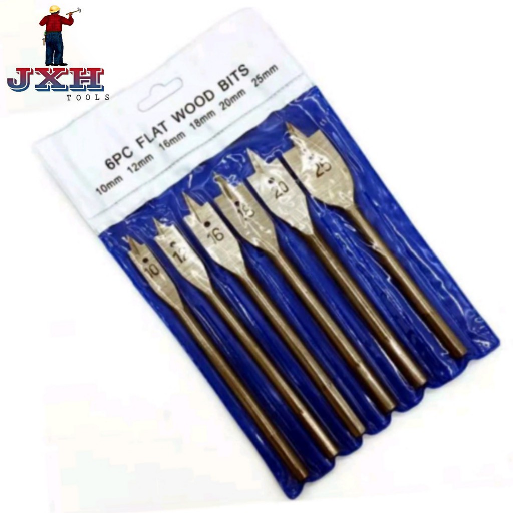 6pcs Wood Flat Drill Sets Paddle Flat Wood Boring Drill Bit Set Power ...
