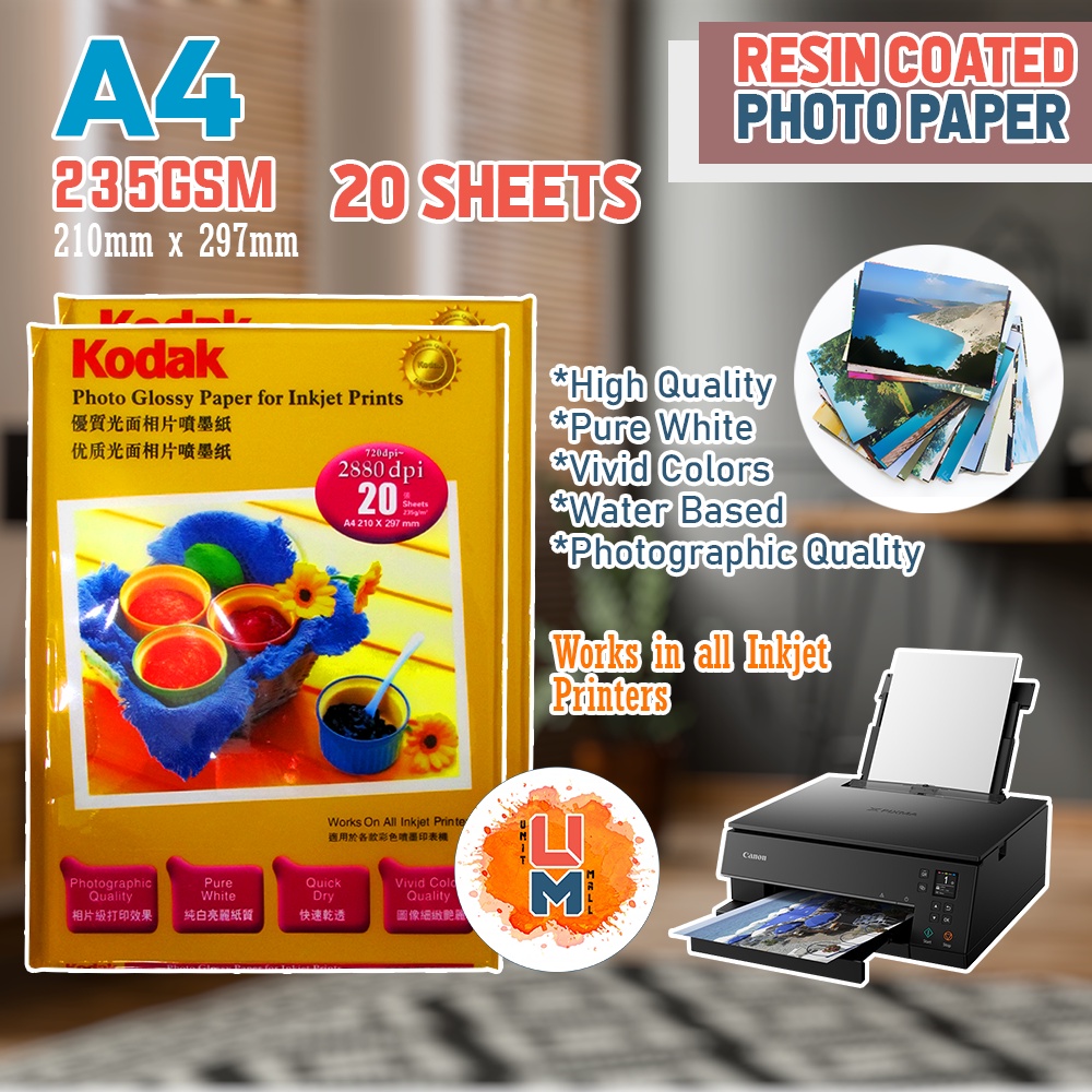 kodak water proof RC PHOTO PAPER A4 satin rough satin linen RC glossy ...