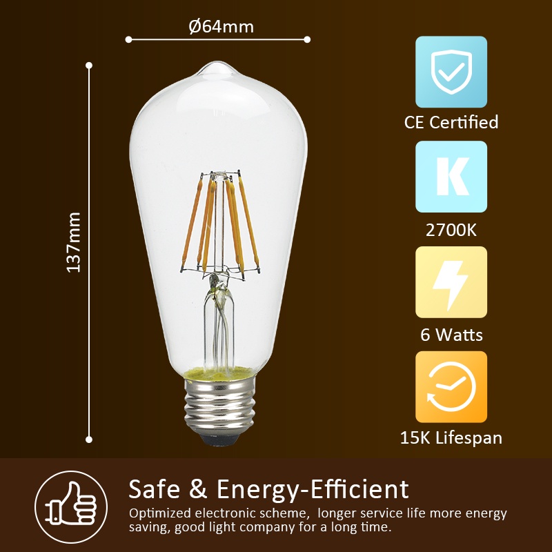 Megaman Led Filament Bulb 4W 6W E27 2700K Warm Light Edison Bulb Clear ...