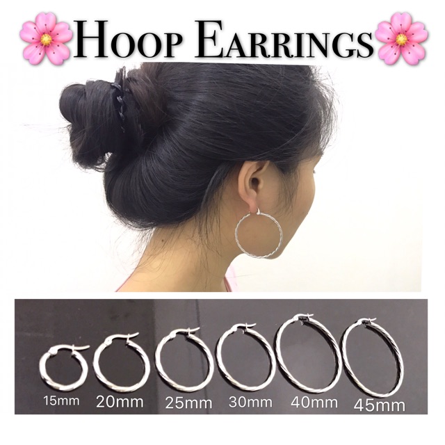 Silver Twisted Stainless steel white plated hoop loop earrings Hikaw ...