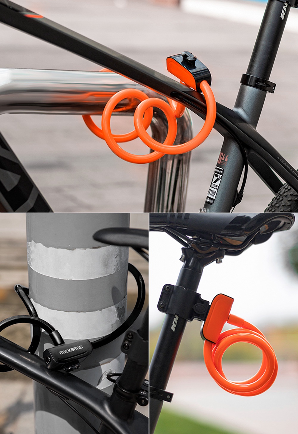 【PH Delivery】ROCKBROS Anti Theft Bike Padlock Portable Cable Ring Lock ...