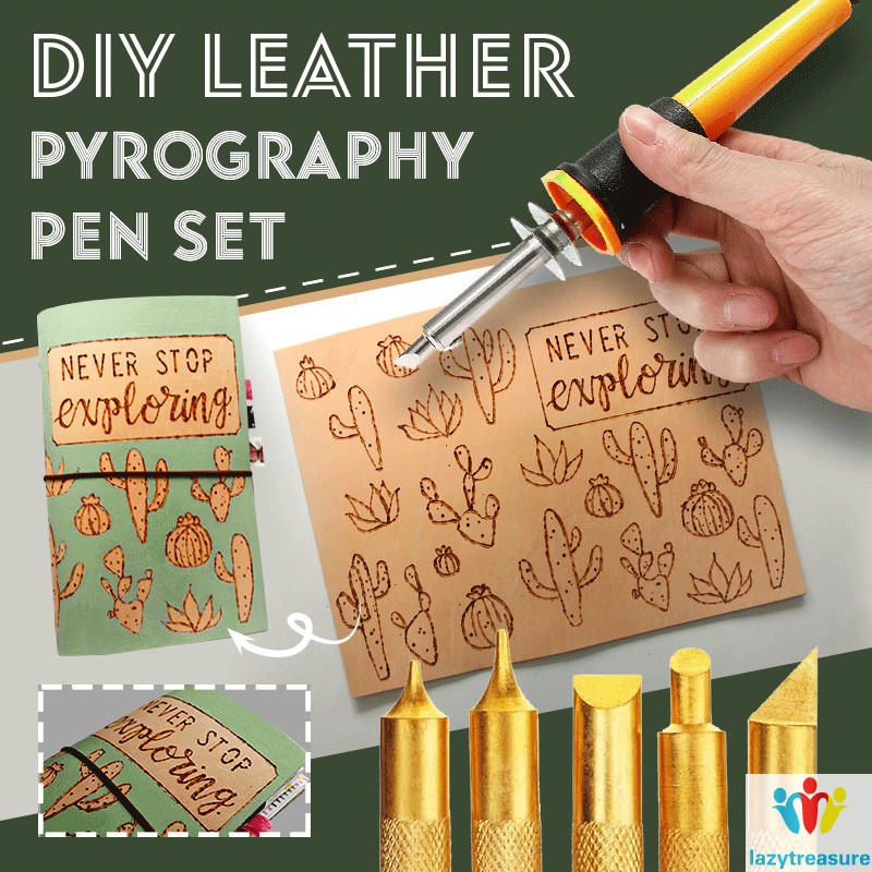 DIY Leather Pyrography Pen Set 7 PCS Electric Wood Carving Pen with 5 ...