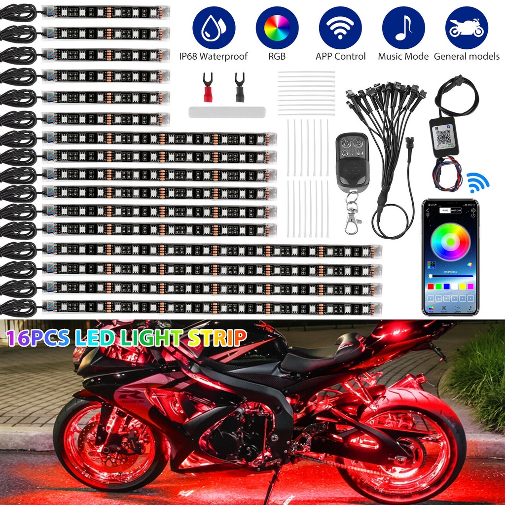 16X Wireless Bluetooth Motorcycle ATV RGB 180LED Under Glow Light Strip ...