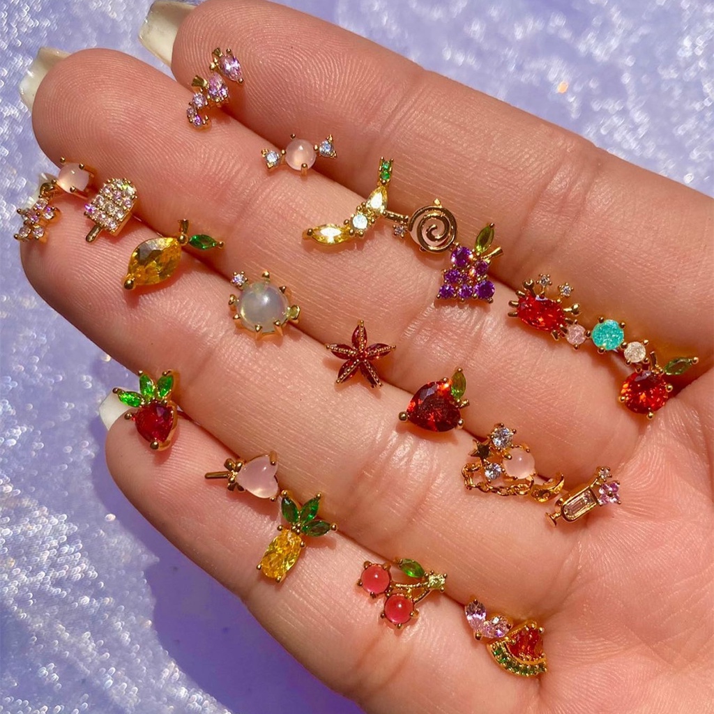 Copper Zirconium Stud Earrings Exquisite Versatile Stainless Steel Rod ...