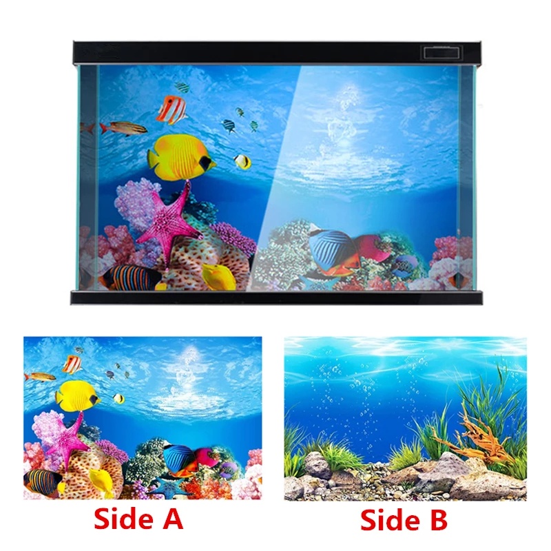 PVC Double Side Fish Tank Wall Poster Decoration 3D Aquarium Background ...