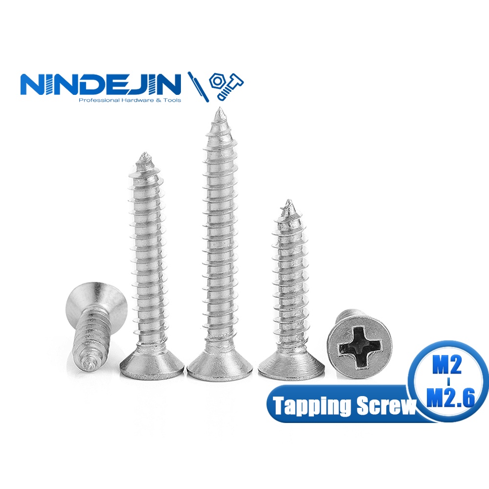 NINDEJIN Cross Flat Head Self Tapping Screws M2 M2.3 M2.6 304 Stainless Steel Bolt Phillips ...