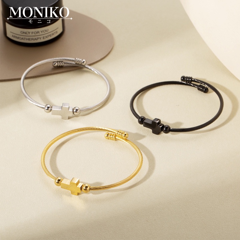 MONIKO Original Design Cross Bangle Christian Bracelet Black Gold ...