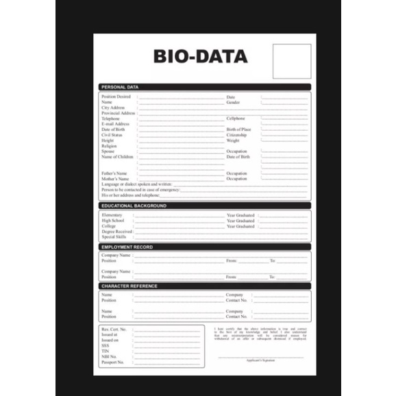 Bio data 1 pad (100 pcs) | Shopee Philippines