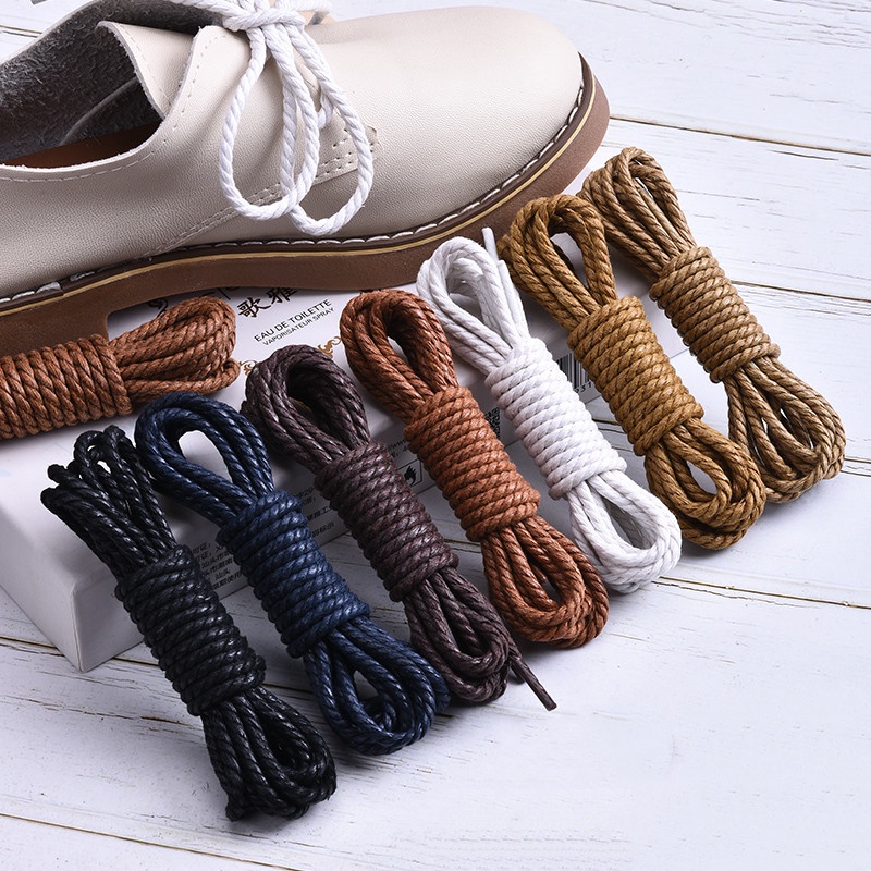 1Pair Shoelace Casual Leather Shoelaces Waxed Round Shoe Laces ...
