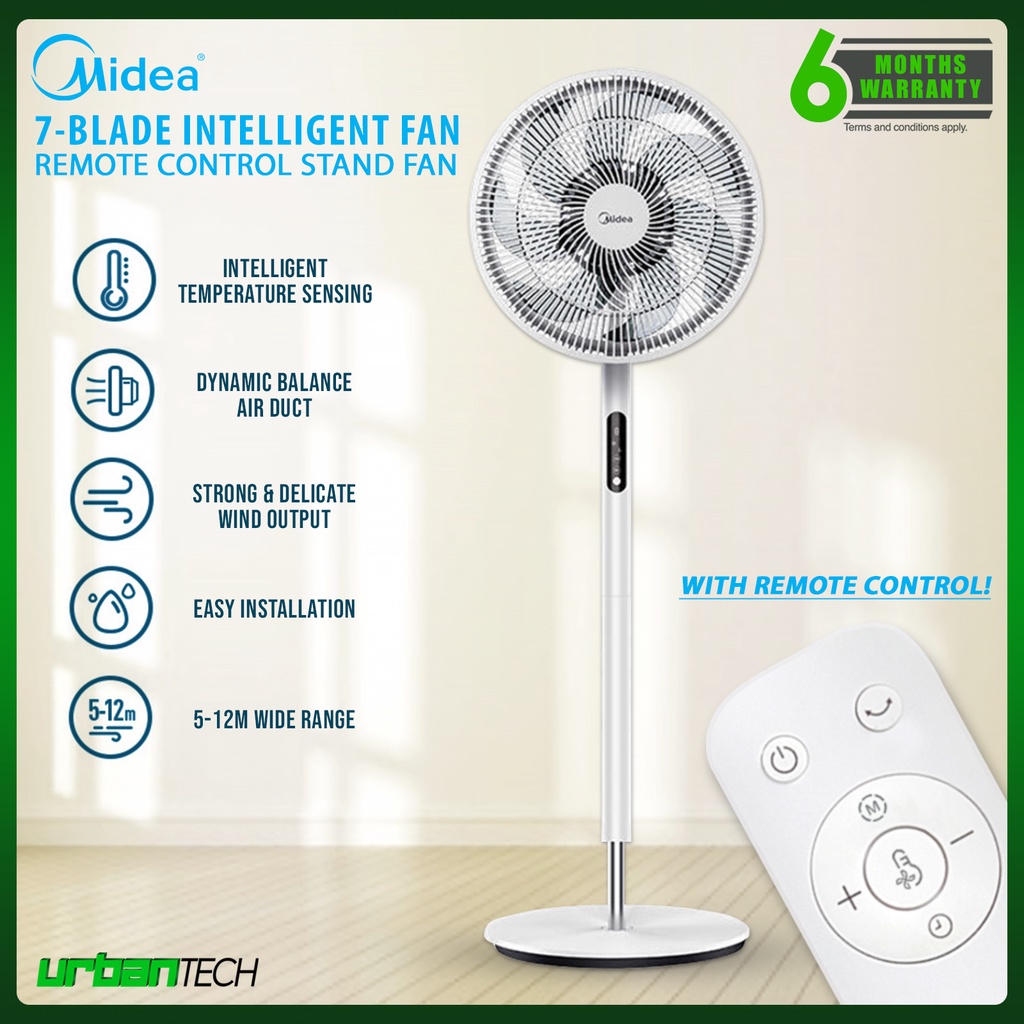 MIDEA 7 Blade Intelligent Electric Fan Remote Control Stand Fan with ...